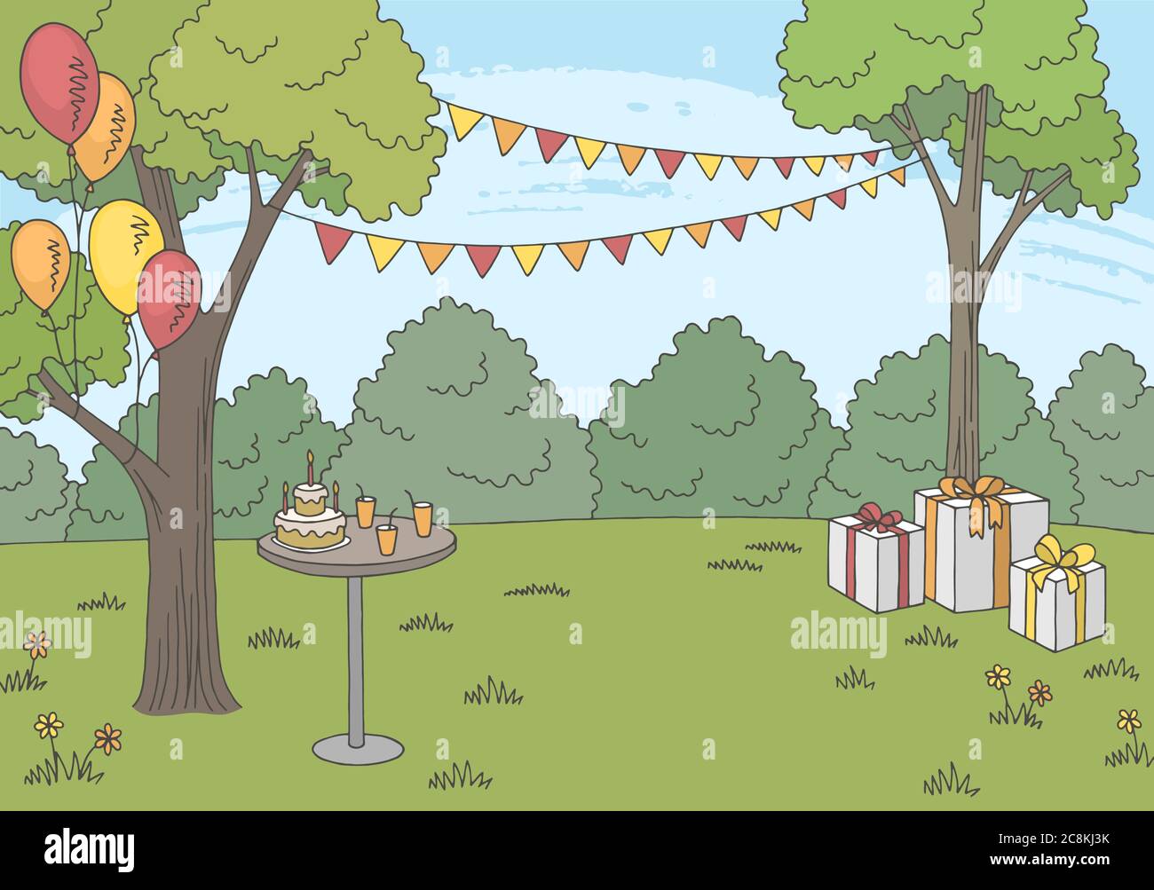 Children party graphic color landscape sketch illustration vector Stock ...