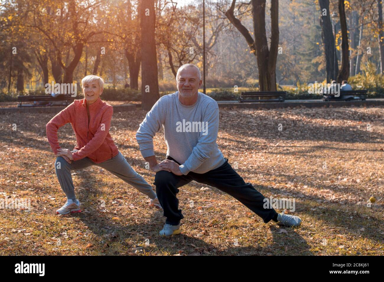 Beautiful picture of the elderly exercising in the park - Healthy life ...