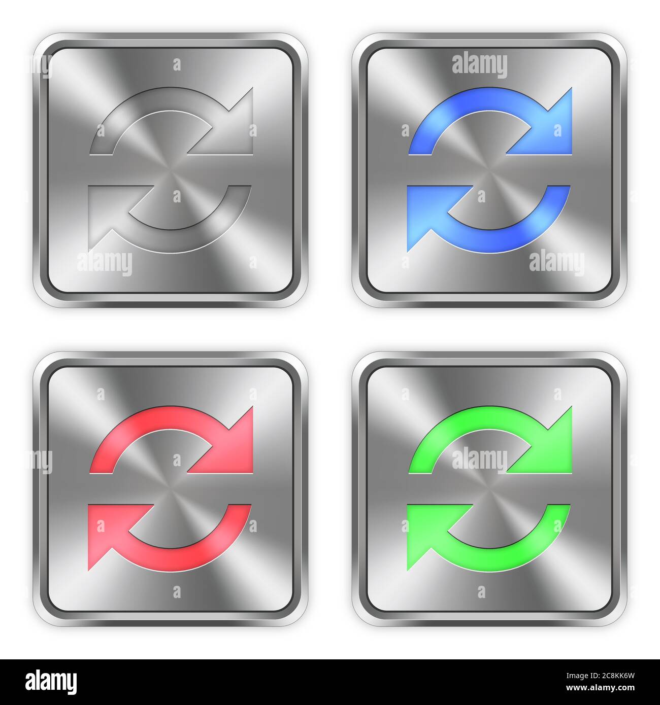 Color refresh icons engraved in glossy steel push buttons. Well ...