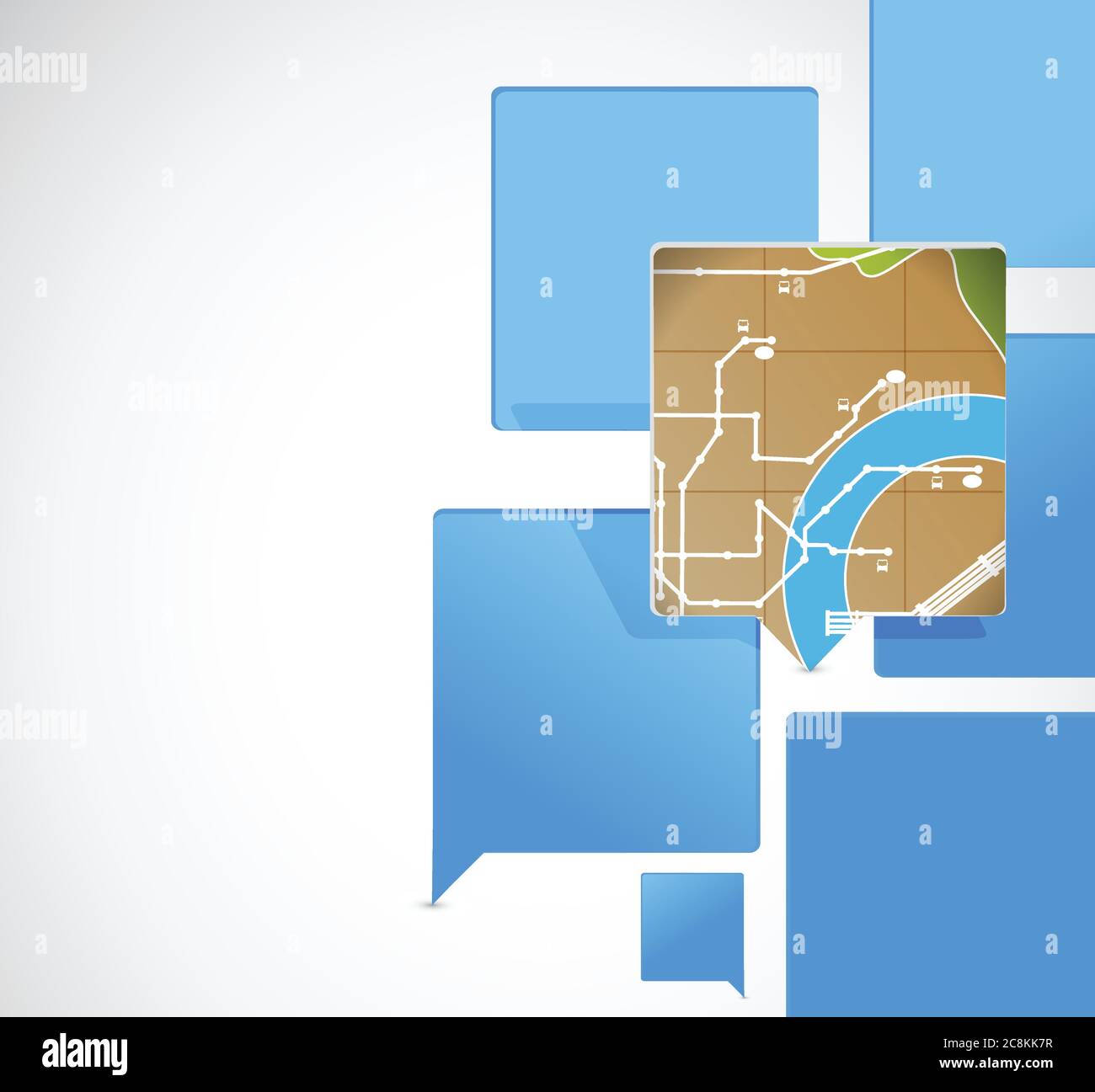 Speech bubbles and map pointer illustration design over a white ...