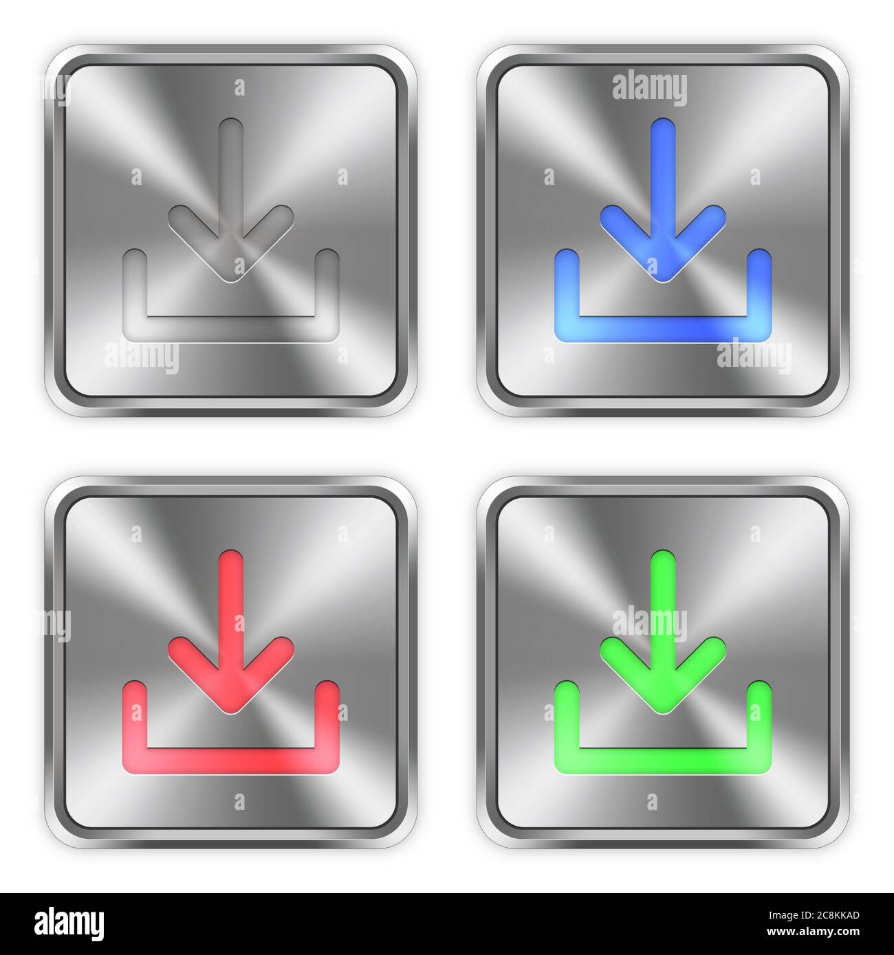 Color download icons engraved in glossy steel push buttons. Well ...