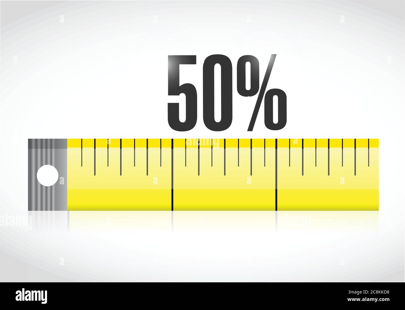 Measure tape with a 50 percentage text. illustration design over a ...