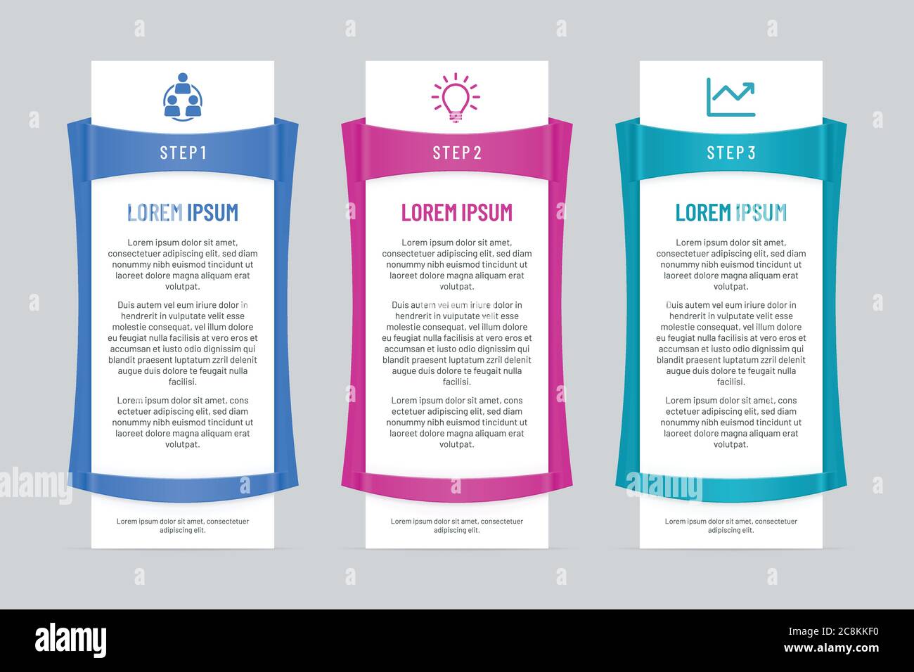 Infographic template with three parts and steps. Colorful vertical ...