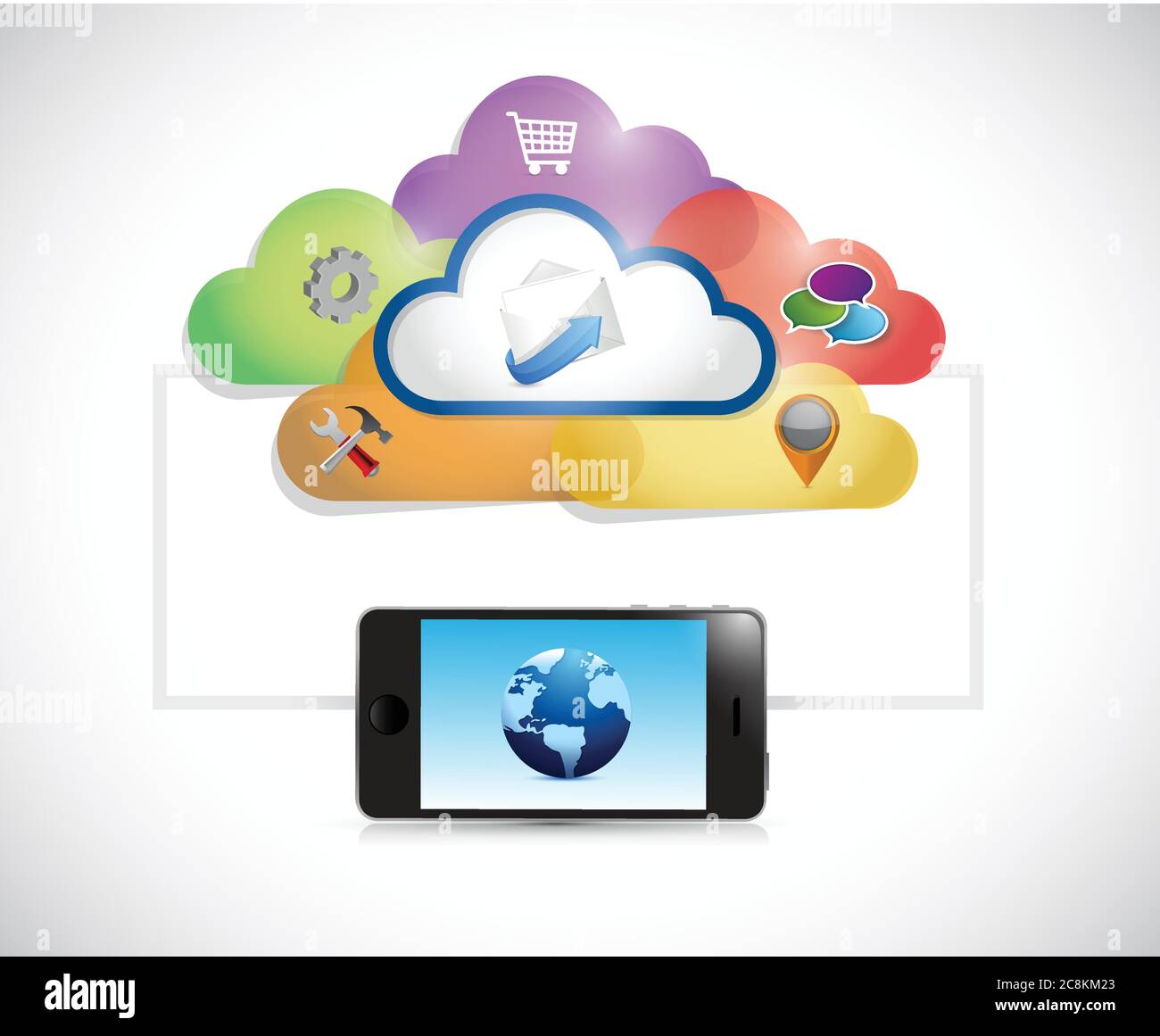 Mobile phone computer network connection communication illustration ...
