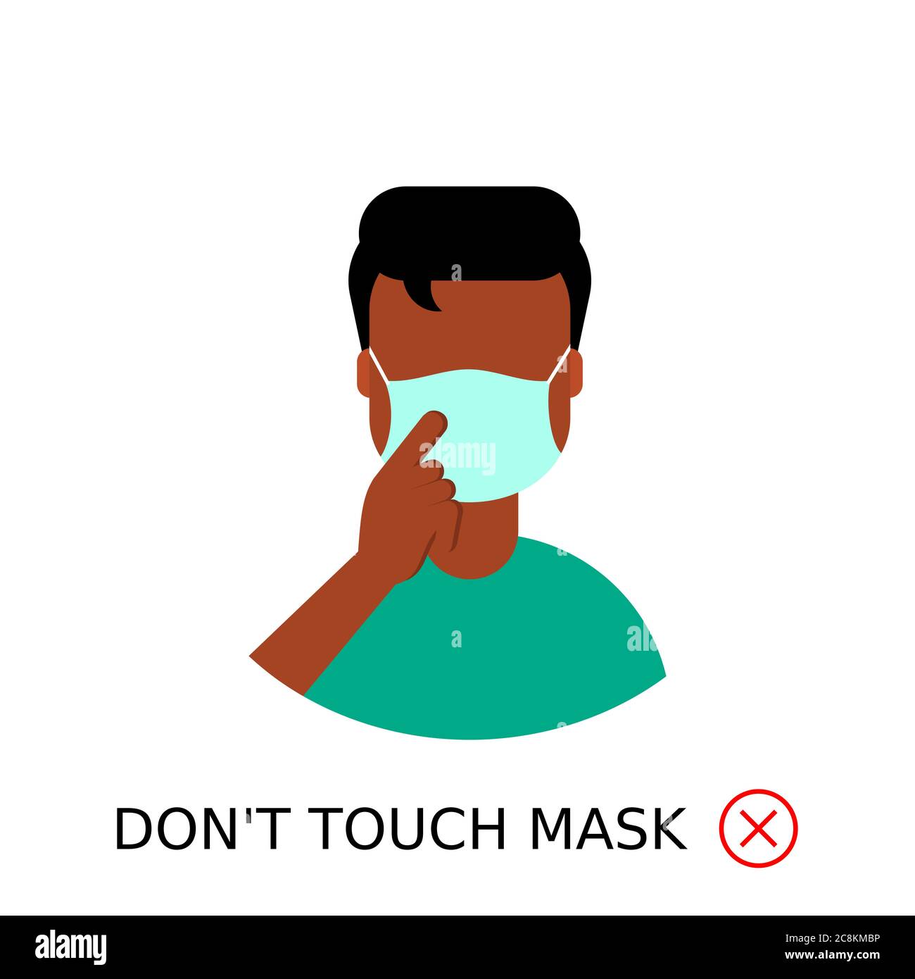 African American man touches face mask with his finger. Don’t touch ...