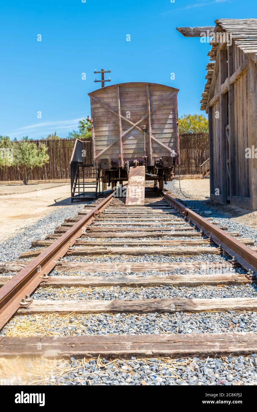 old train tracks and old vagon Stock Photo - Alamy