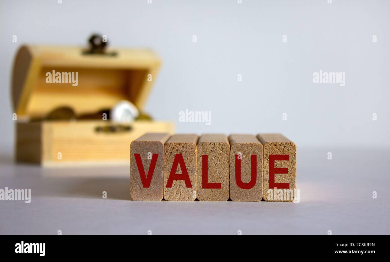 Concept word 'value' on wooden blocks on a beautiful white background ...