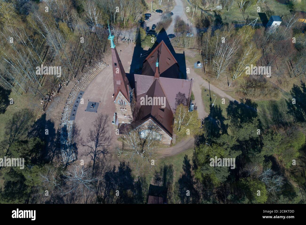 Old Lutheran Church of Mary Magdalene on a May day. Top view. Primorsk ...