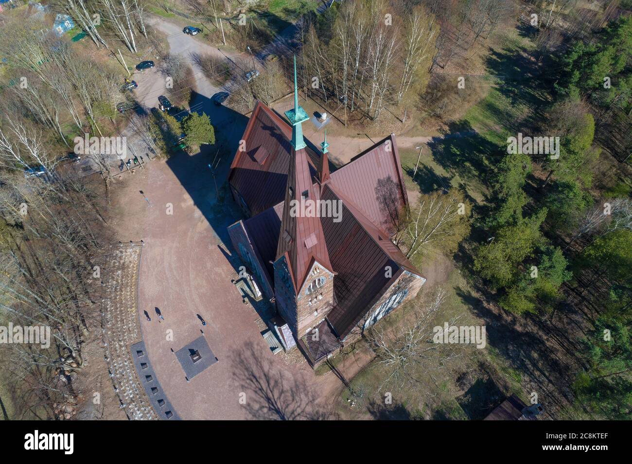 Top view of the old Lutheran Church of Mary Magdalene on a sunny May ...