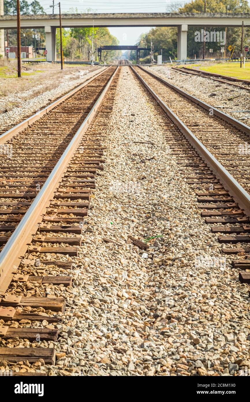 Jesup, GA - March 17, 2018: Double train tracks carry freight and ...