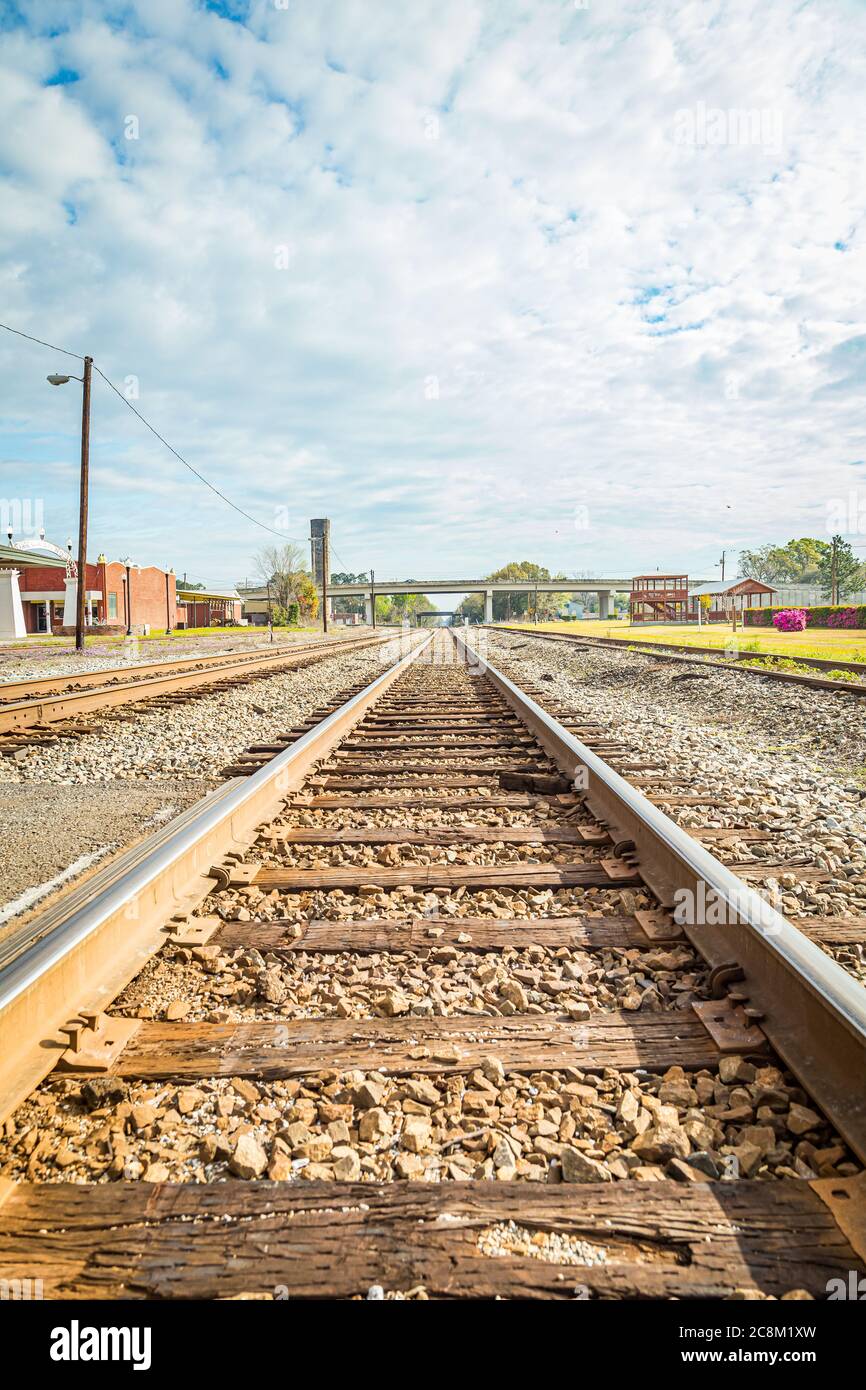 Jesup, GA - March 17, 2018: Double train tracks carry freight and ...