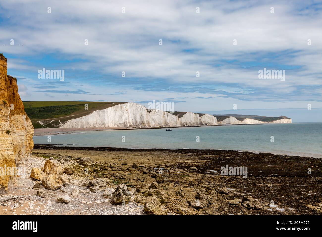 A view of the Seven Sisters Cliffs on the Sussex coast, from the rocky ...
