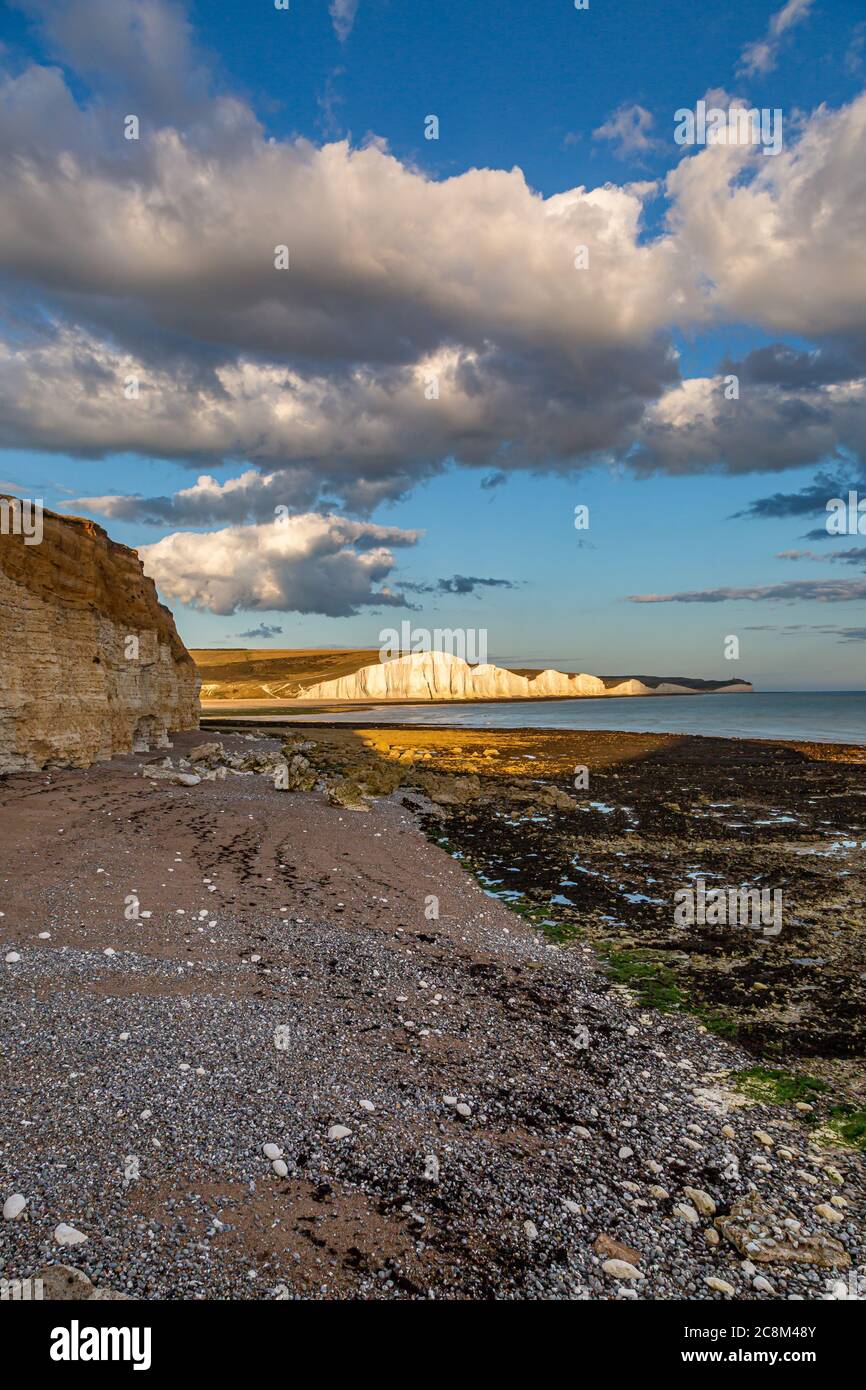 Looking along the beach at Hope Gap in Sussex towards the Seven Sisters ...