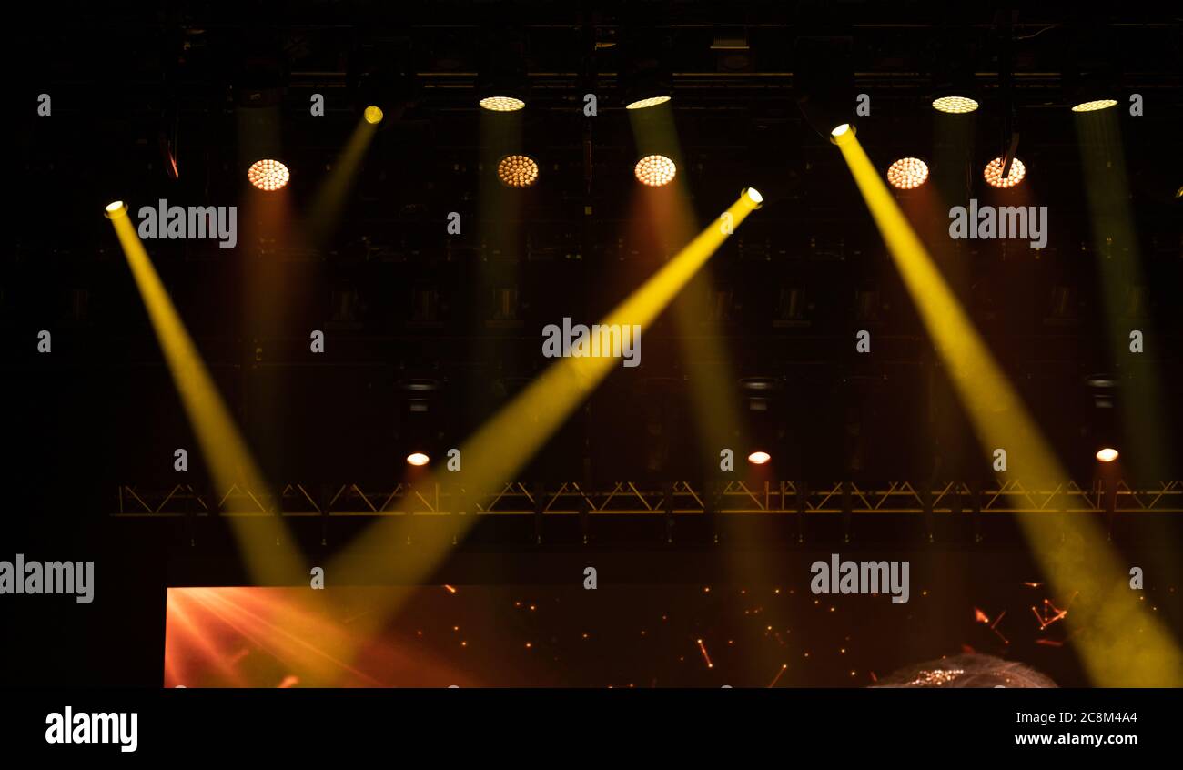 scene, stage light with colored spotlights and smoke Stock Photo - Alamy