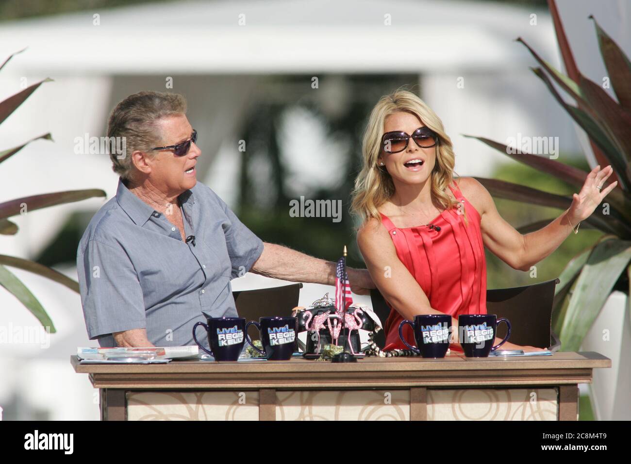 MIAMI BEACH, FL - MAY 05: Kelly Ripa and Regis Philbin on the set of ...
