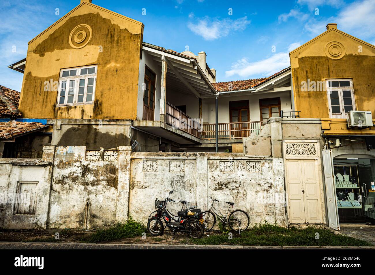 A residential building inside the Galle Fort on a sunny day in Sri ...