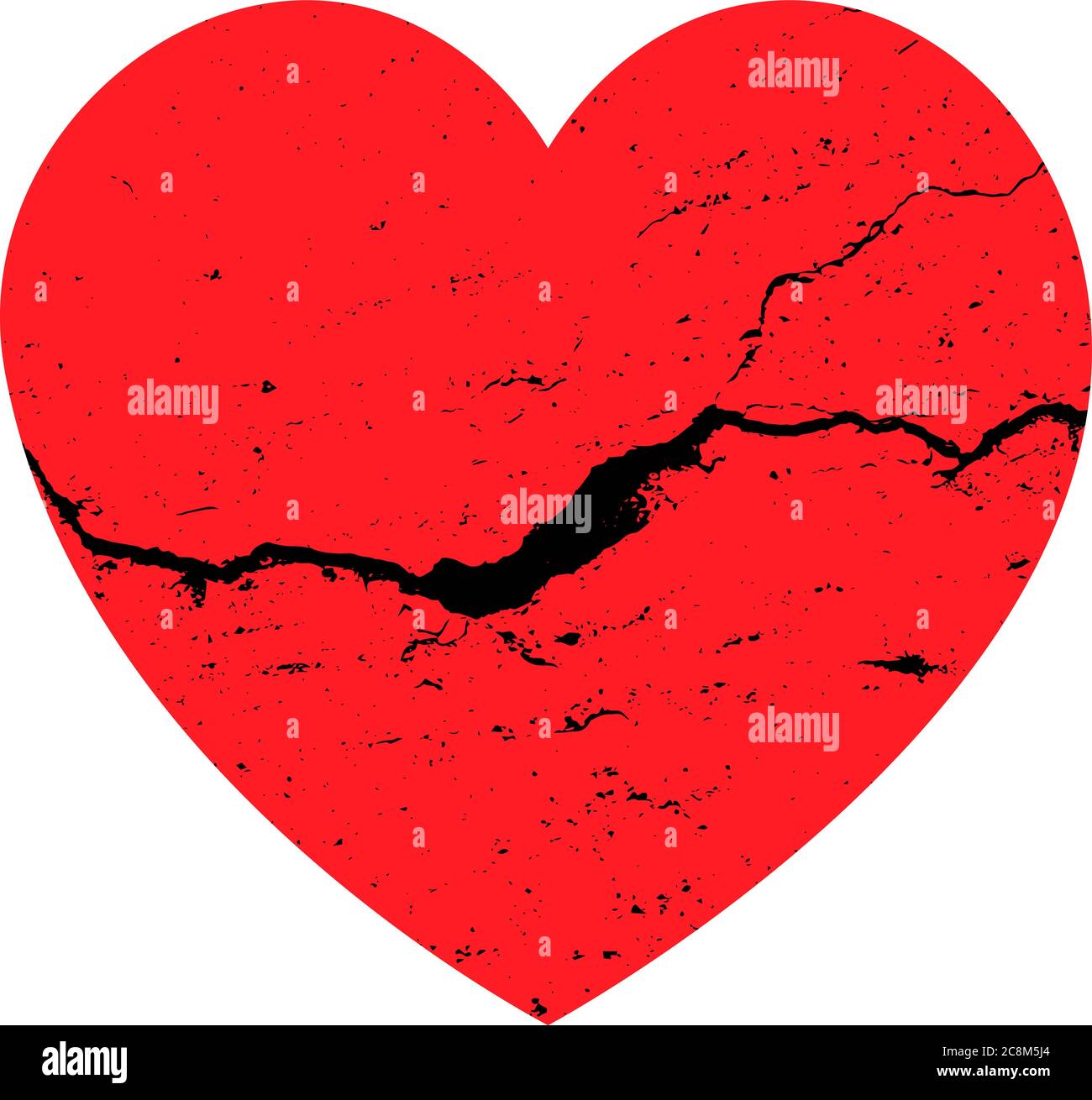 Vector illustration of a grunge red heart. Heart with a black crack ...