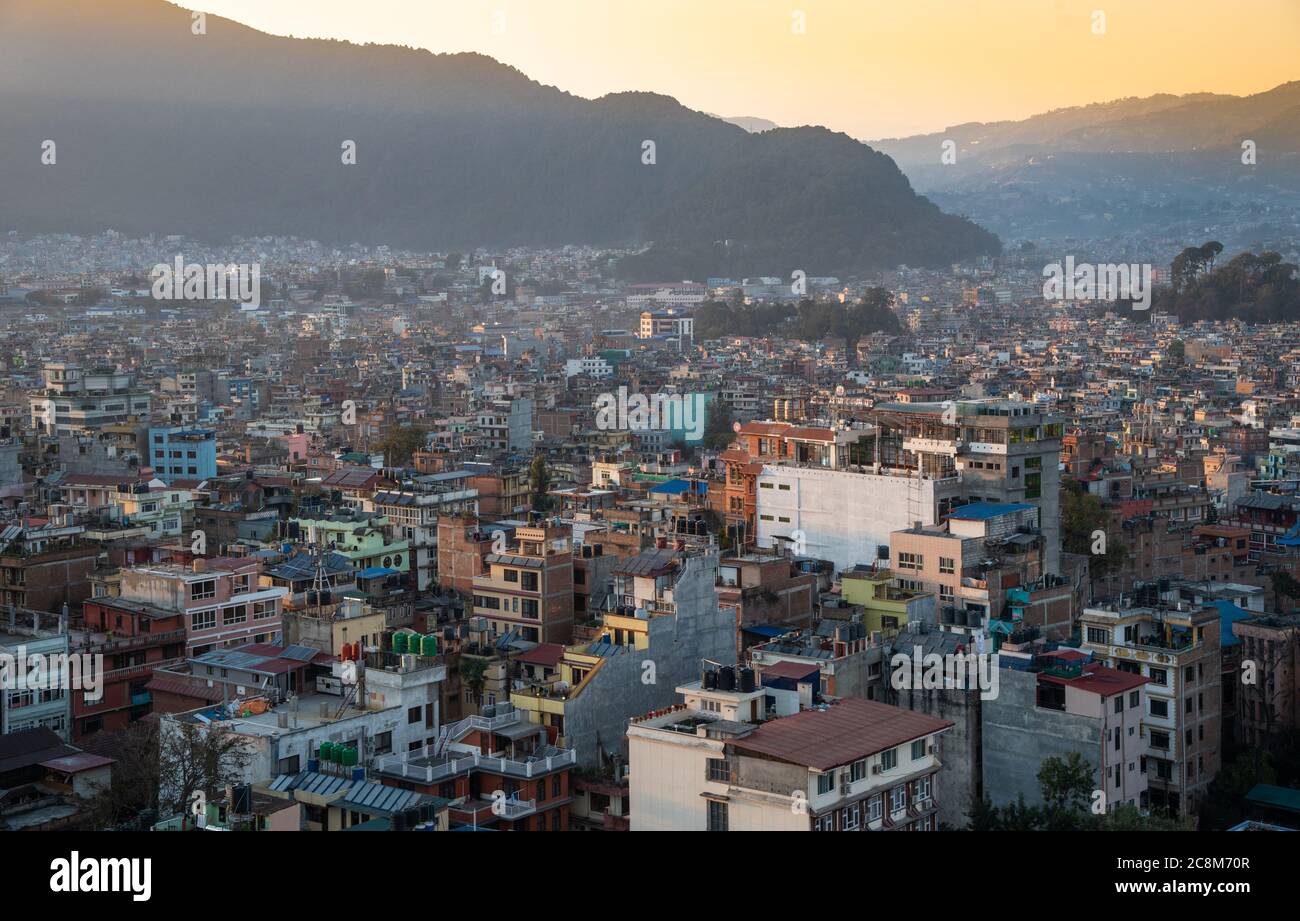 The cityscape of Kathmandu city the capital of Nepal Asia during sunset ...