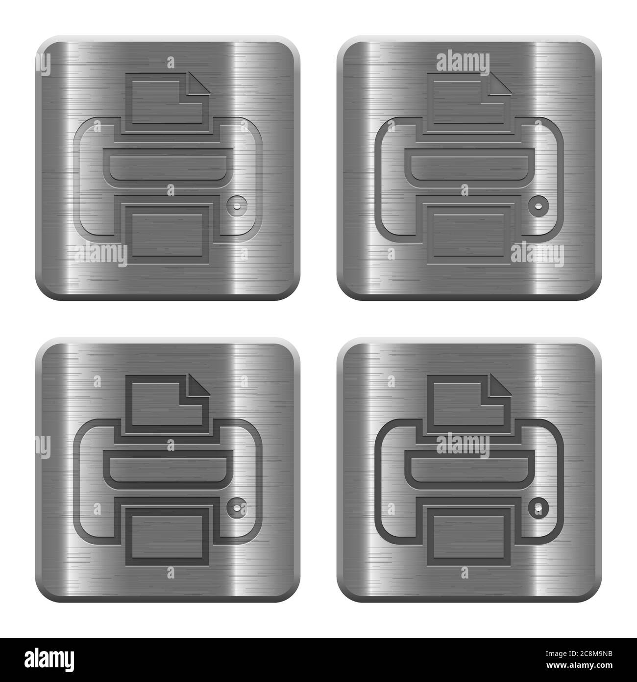 Set of Print buttons vector in brushed metal style. Arranged layer ...