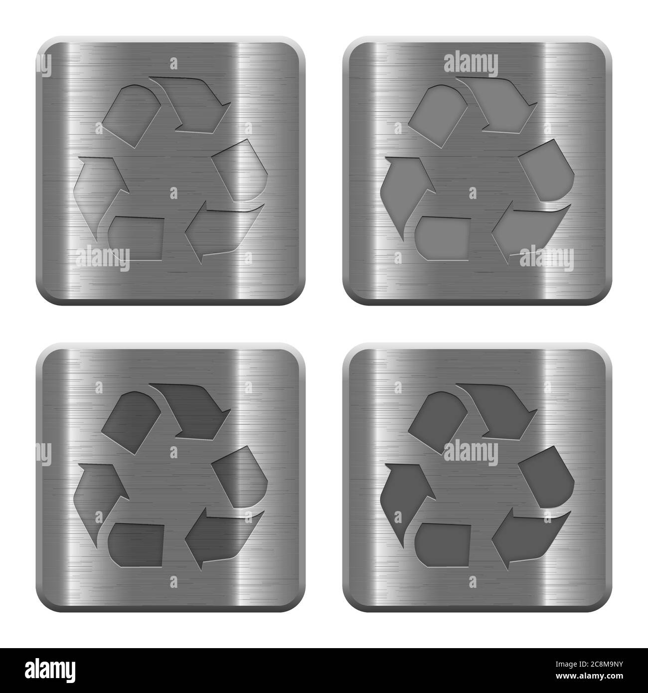 Set of Recycle buttons vector in brushed metal style. Arranged layer ...