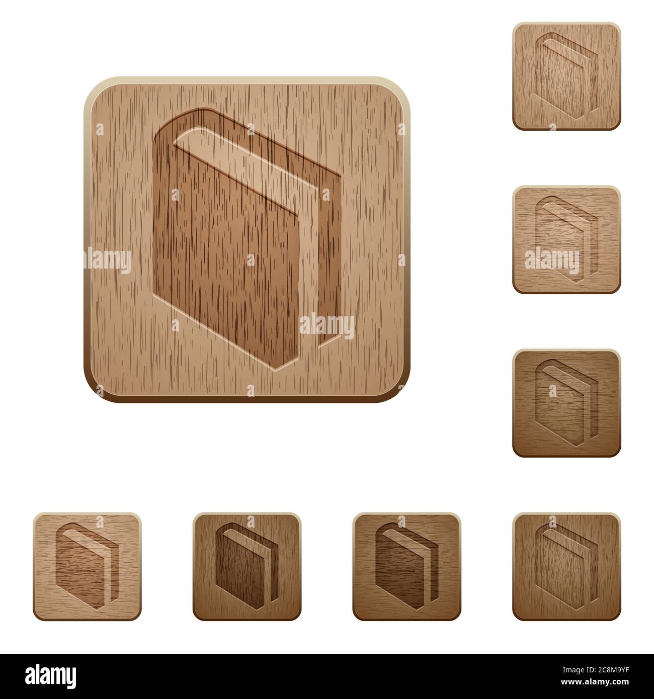 Set of carved wooden book buttons. 8 variations included. Arranged layer structure Stock Vector ...