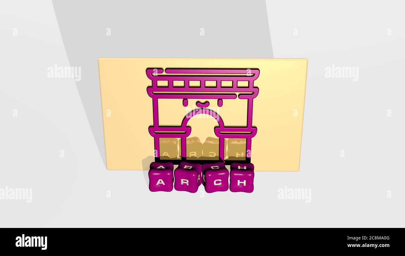 3D representation of arch with icon on the wall and text arranged by ...