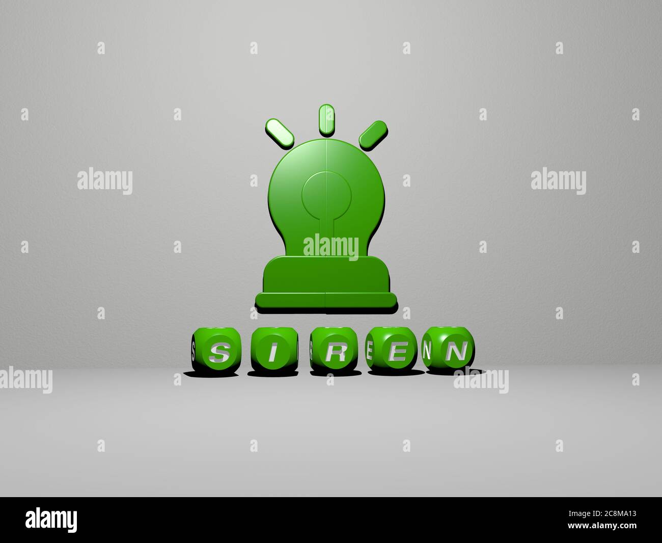 3D illustration of siren graphics and text made by metallic dice ...