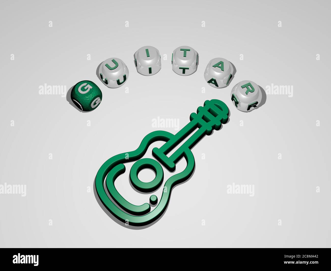 3D graphical image of guitar vertically along with text built around ...