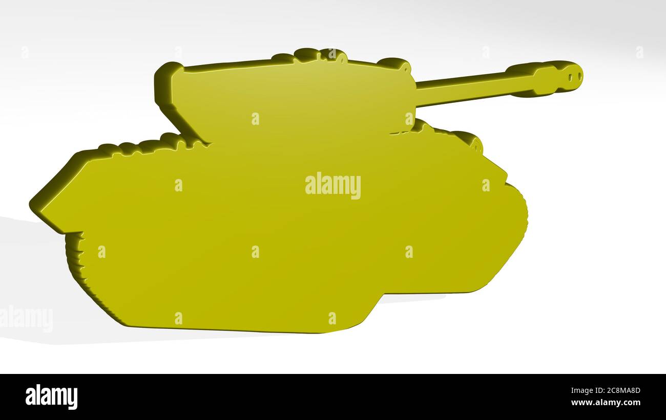 military tank made by 3D illustration of a shiny metallic sculpture ...