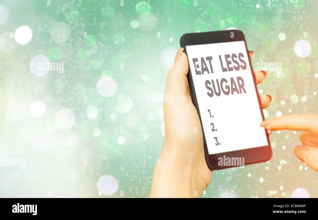 Text sign showing Eat Less Sugar. Business photo text reducing sugar ...