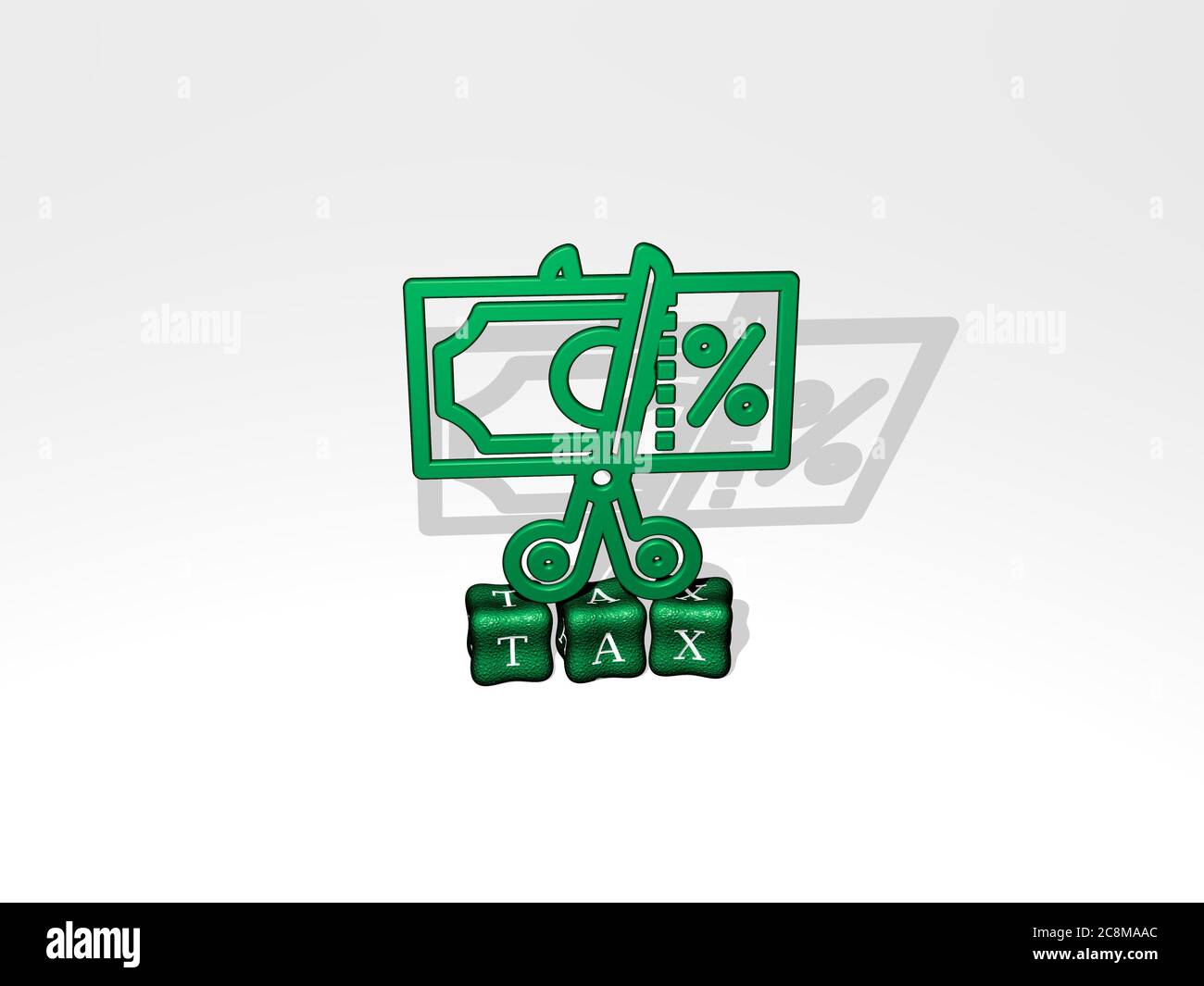 3D graphical image of TAX vertically along with text built by metallic ...