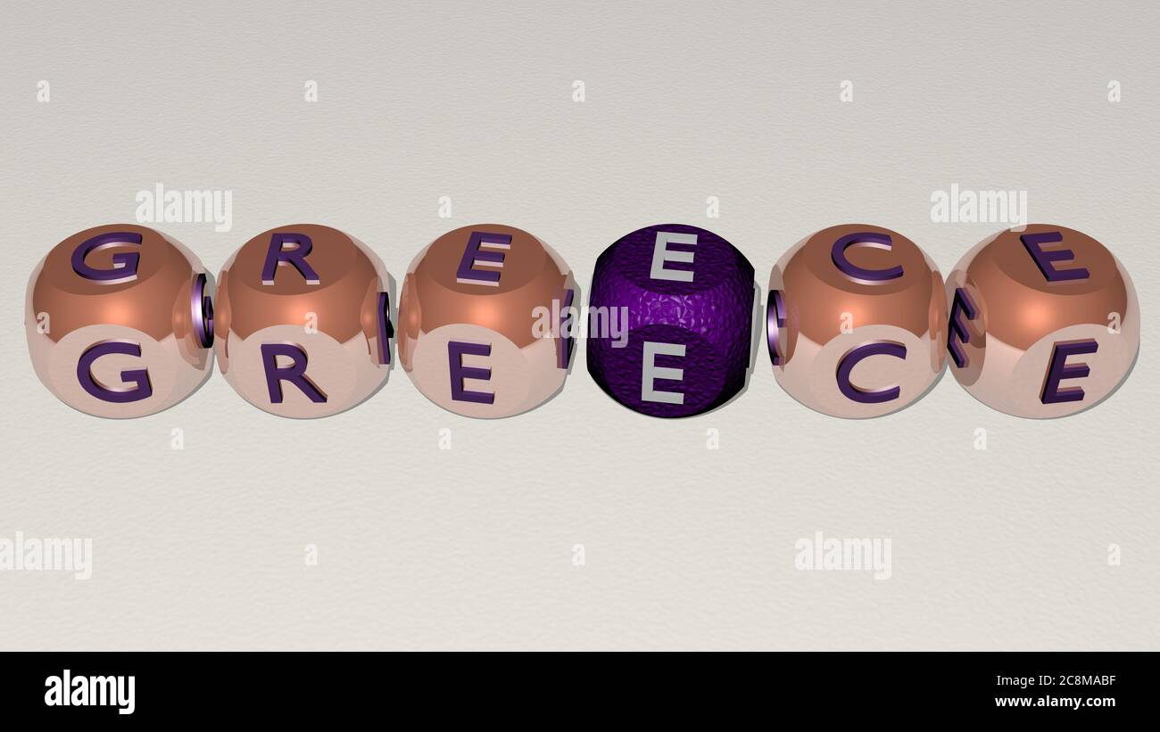 combination of greece built by cubic letters from the top perspective ...