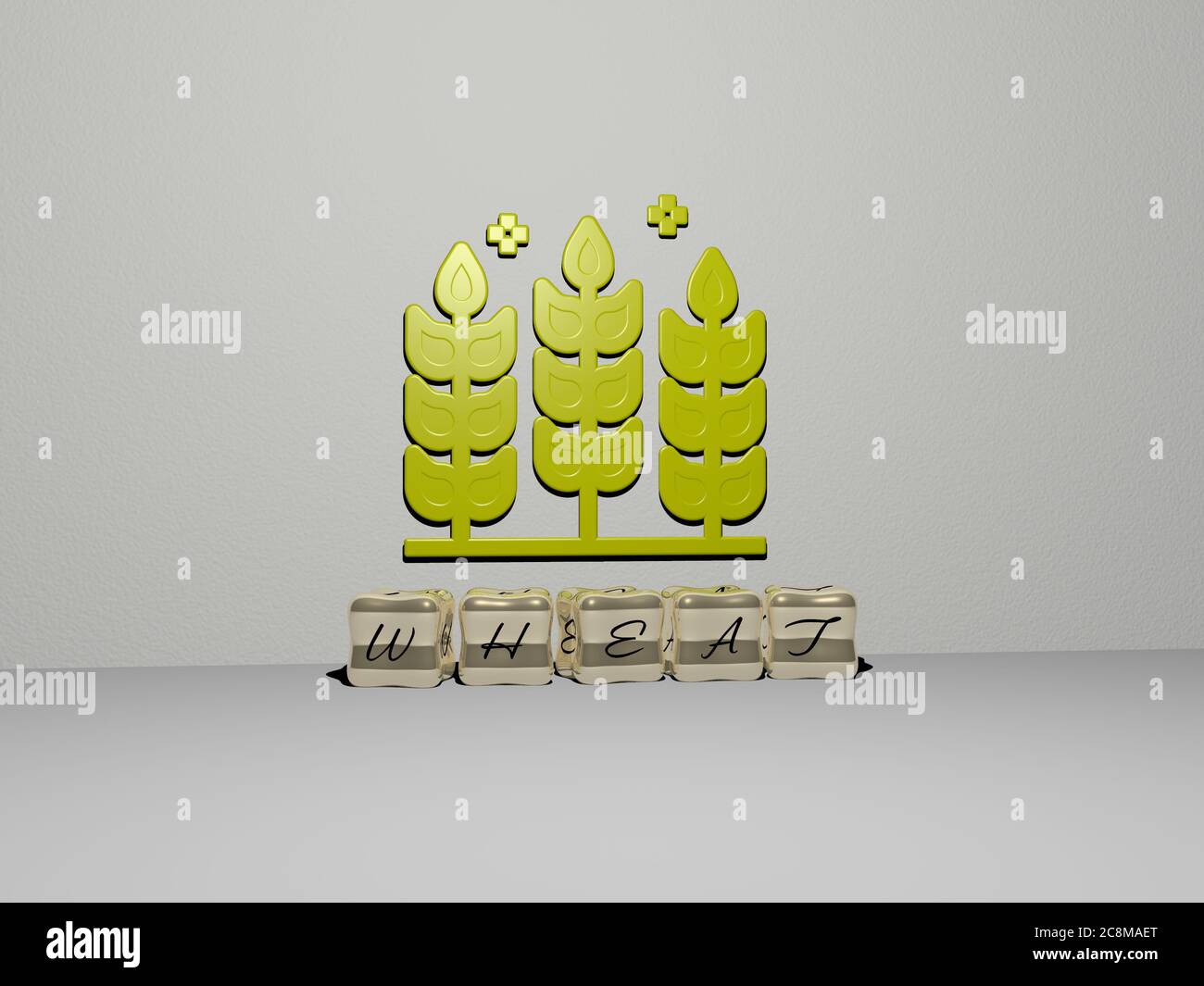 3D illustration of wheat graphics and text made by metallic dice ...