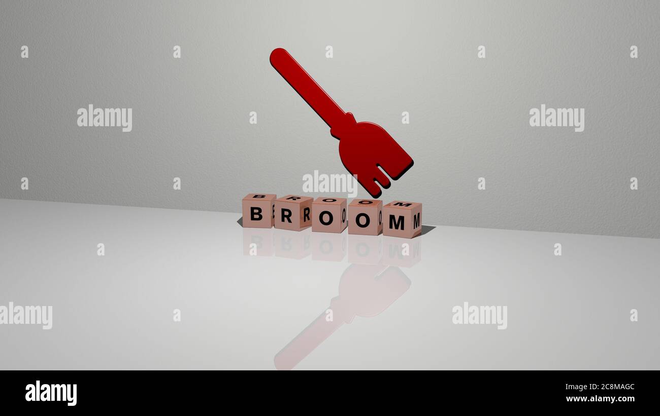 3D illustration of BROOM graphics and text made by metallic dice ...