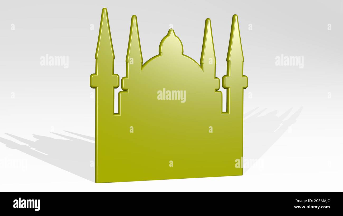 Islamic mosque made by 3D illustration of a shiny metallic sculpture ...