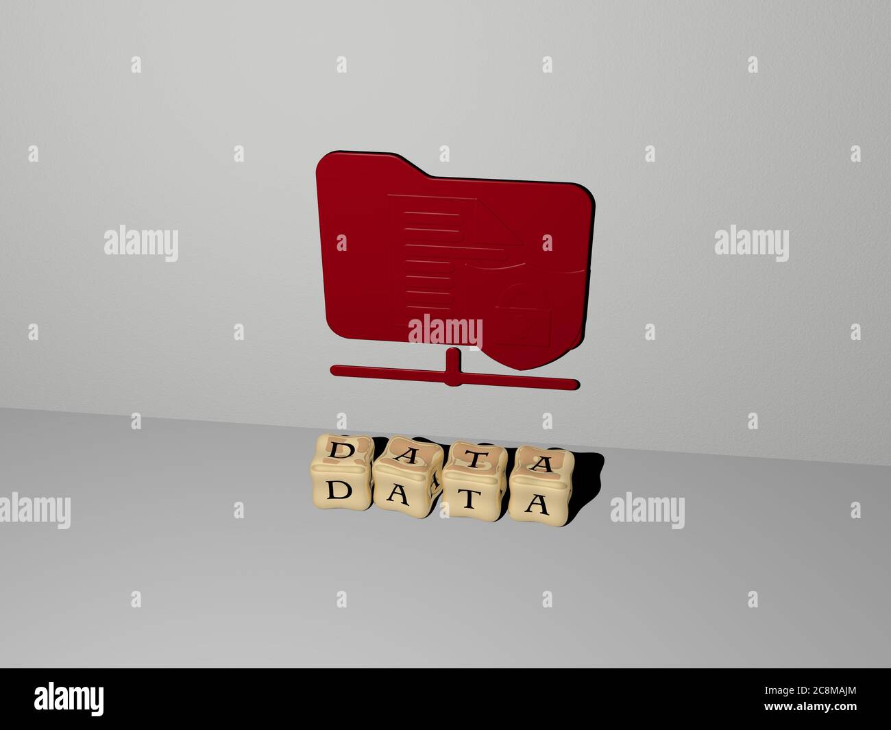 3D graphical image of data vertically along with text built by metallic ...