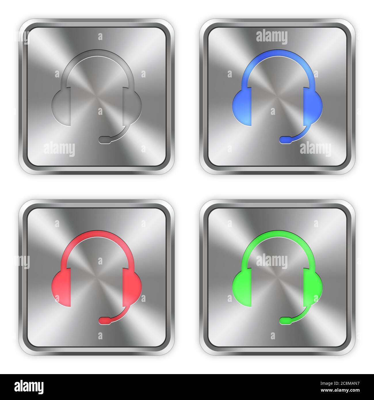 Color headset icons engraved in glossy steel push buttons. Well ...