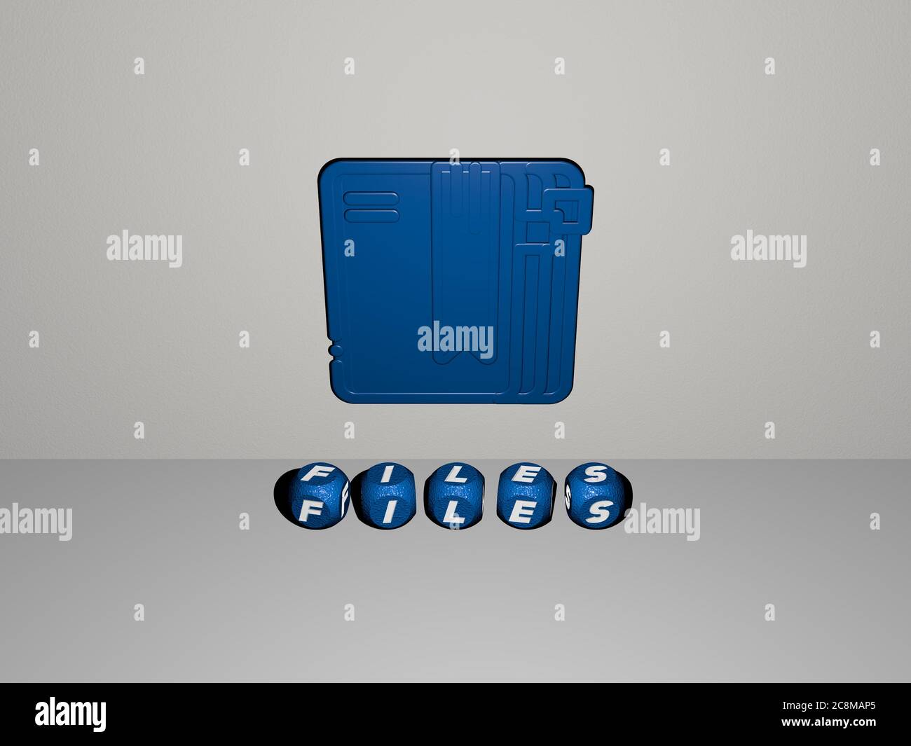 3D representation of files with icon on the wall and text arranged by ...