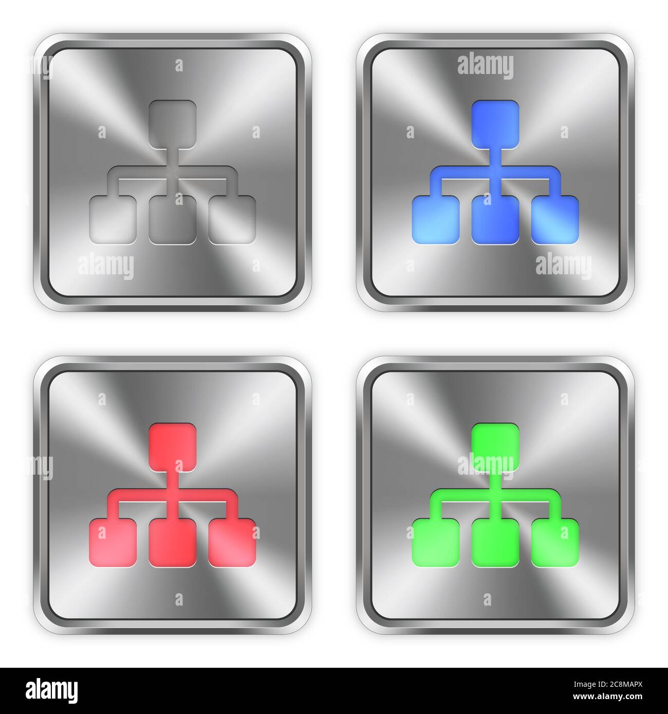 Color network icons engraved in glossy steel push buttons. Well ...