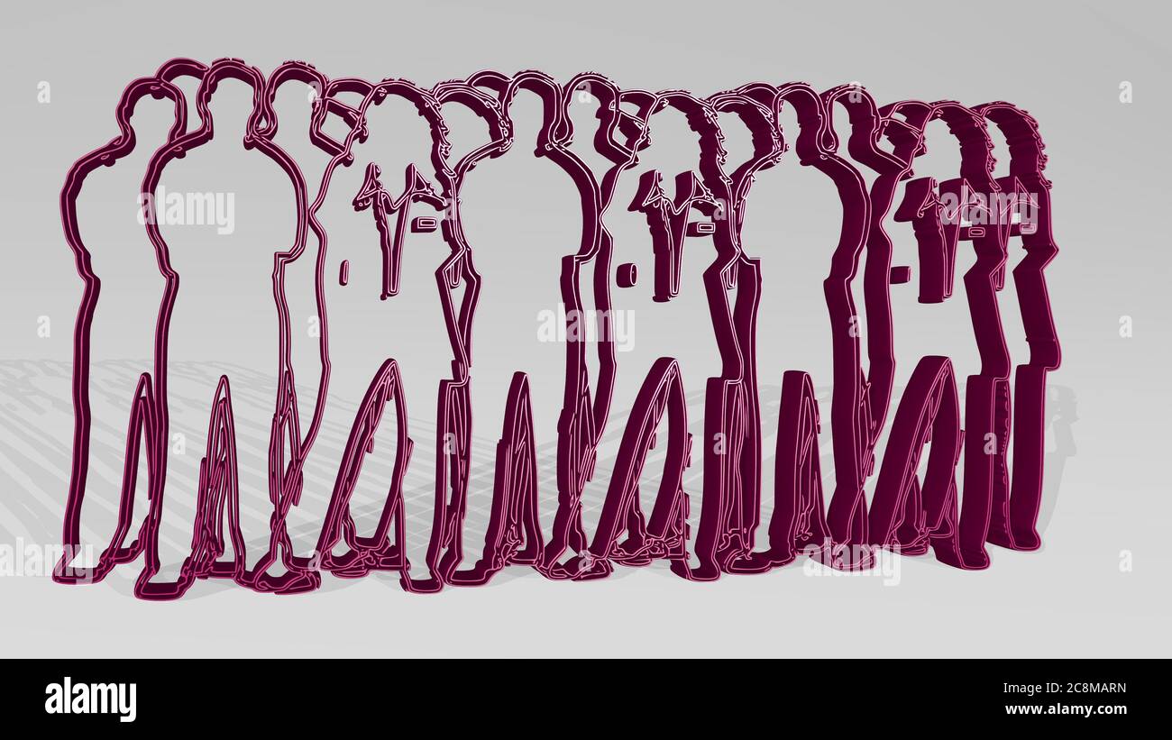 HUGE CROWD STANDING TOGETHER made by 3D illustration of a shiny ...