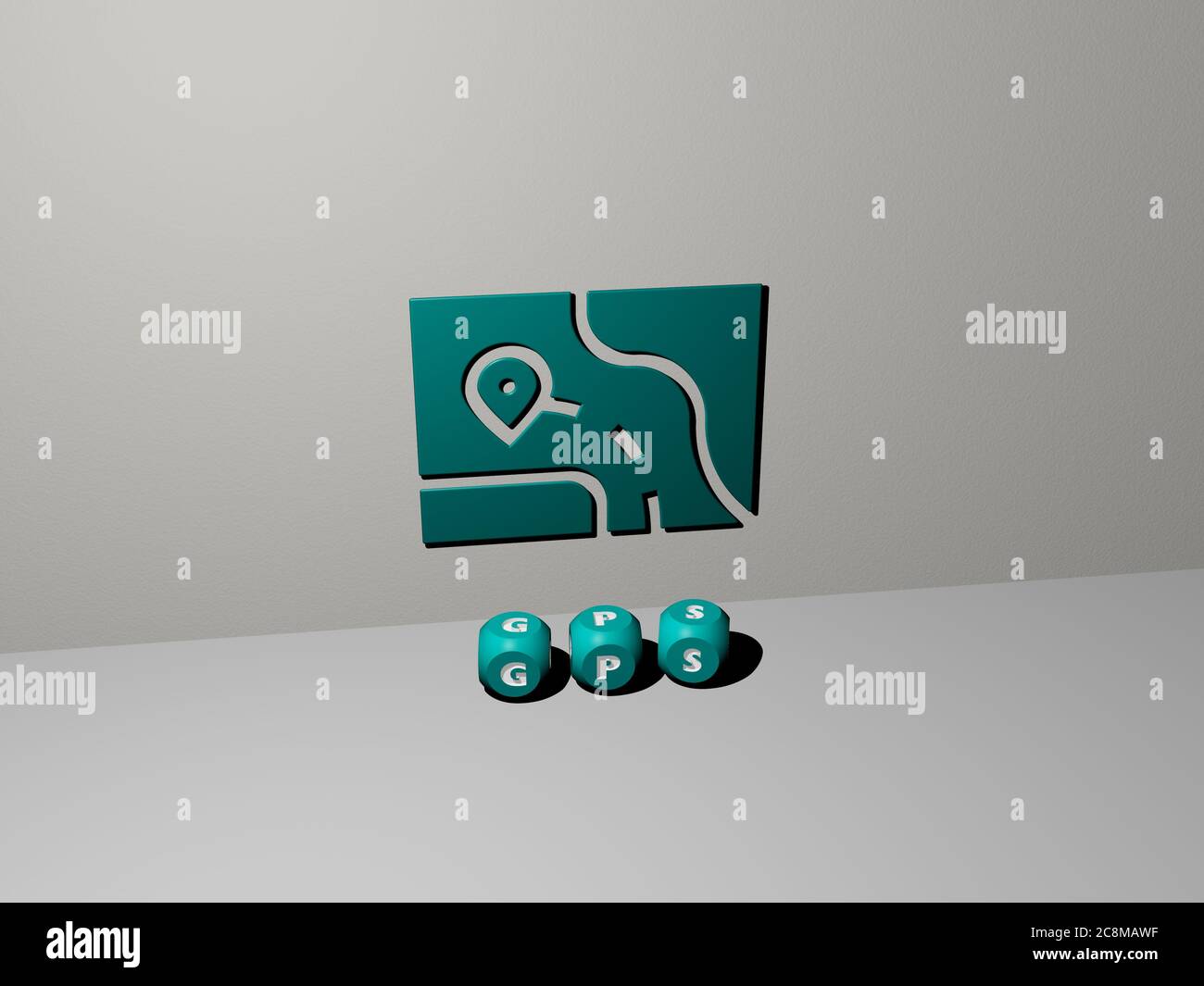 3D graphical image of GPS vertically along with text built by metallic ...