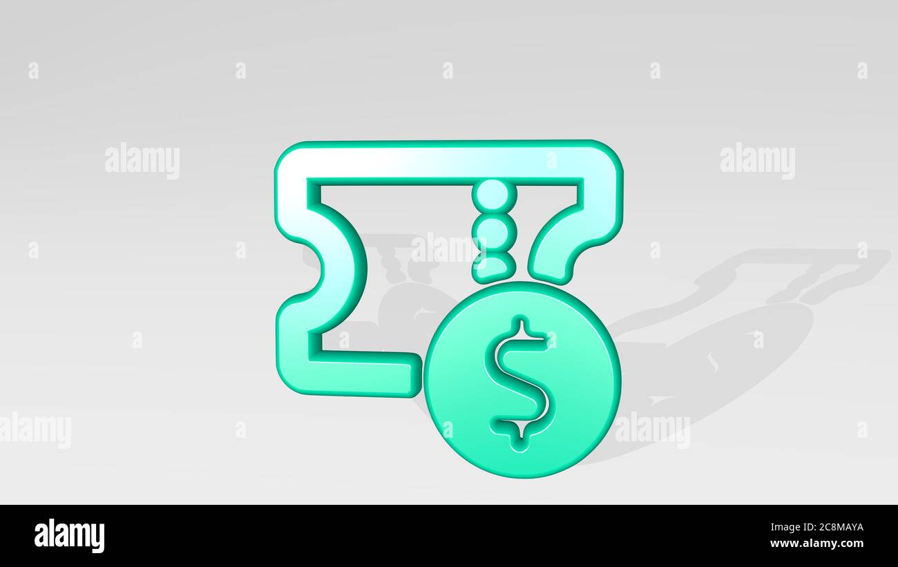 TICKET PAY CASH stand with shadow. 3D illustration of metallic ...
