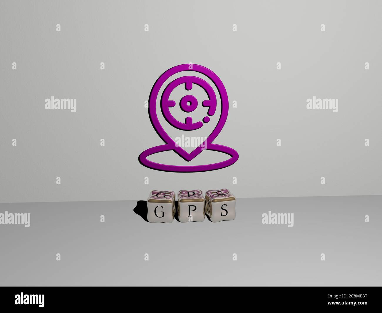 3D representation of GPS with icon on the wall and text arranged by ...