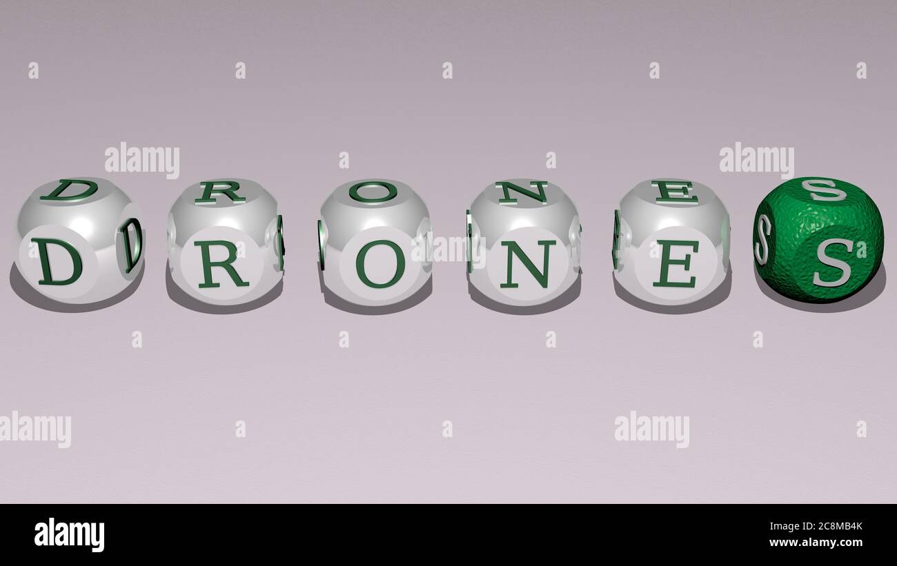combination of Drones built by cubic letters from the top perspective ...