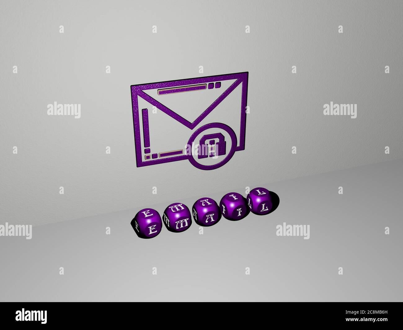 3D representation of email with icon on the wall and text arranged by ...