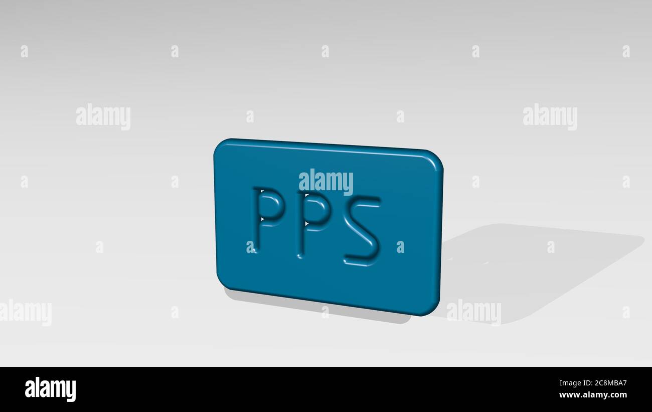 file pps stand with shadow. 3D illustration of metallic sculpture over ...