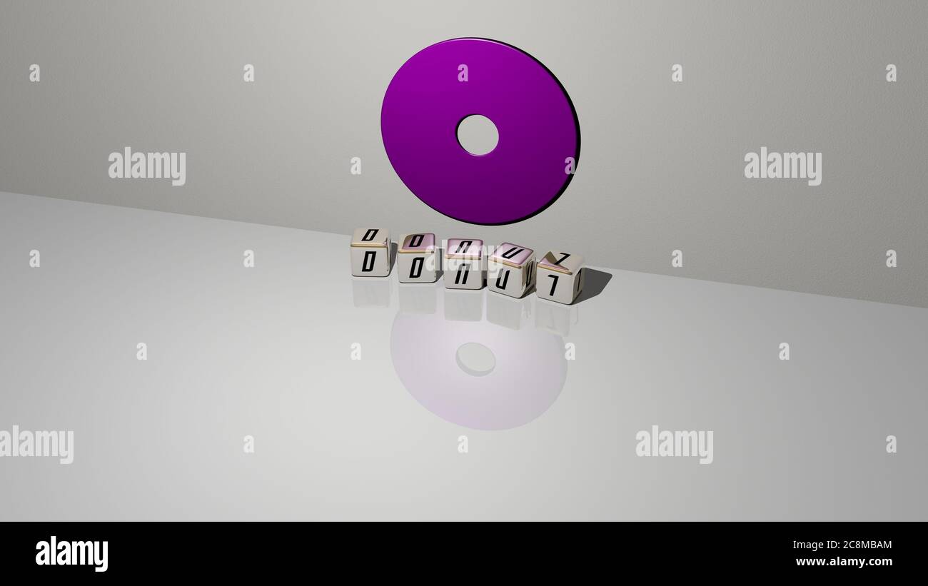 3D illustration of donut graphics and text made by metallic dice ...