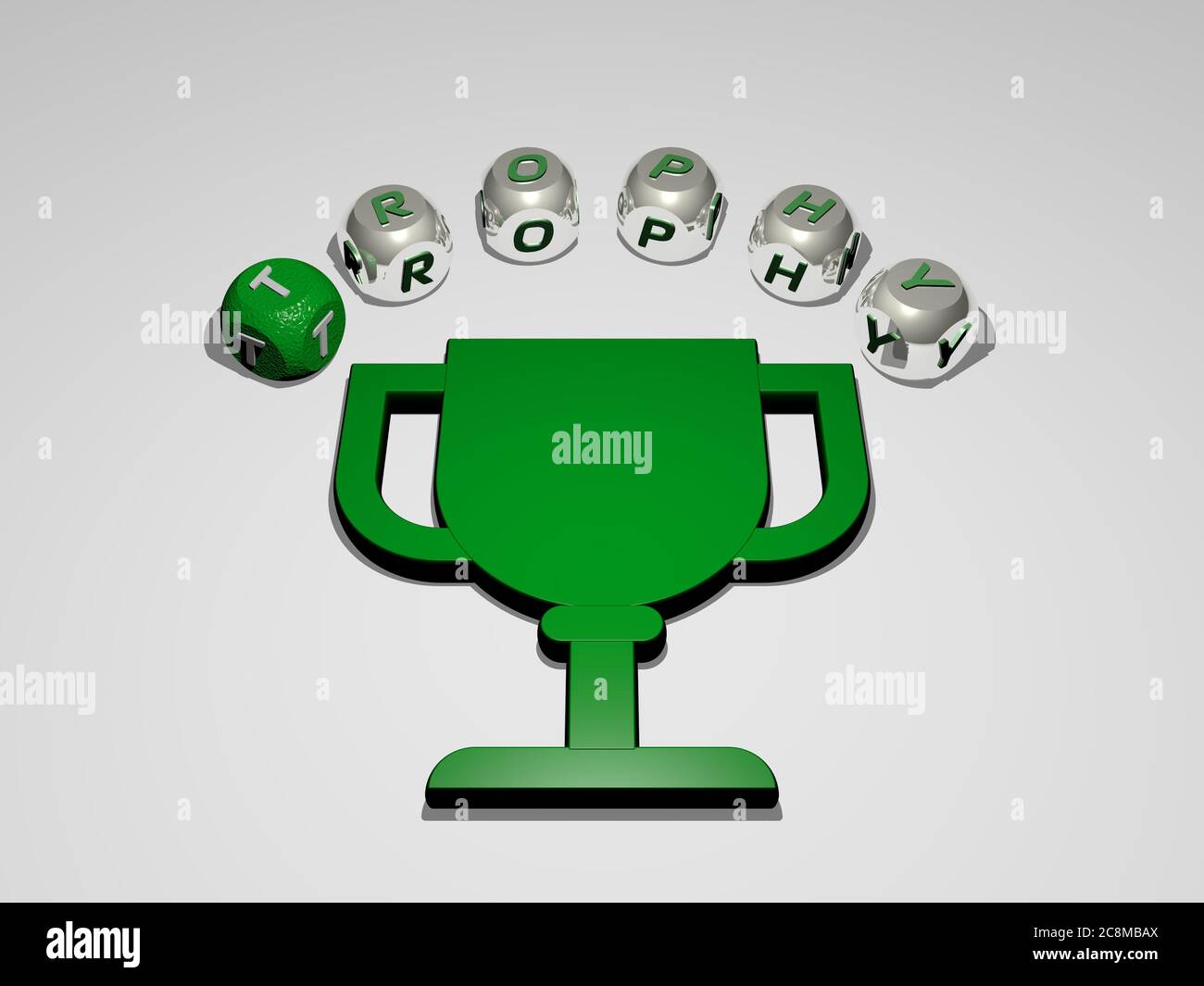 3D representation of TROPHY with icon on the wall and text arranged by ...