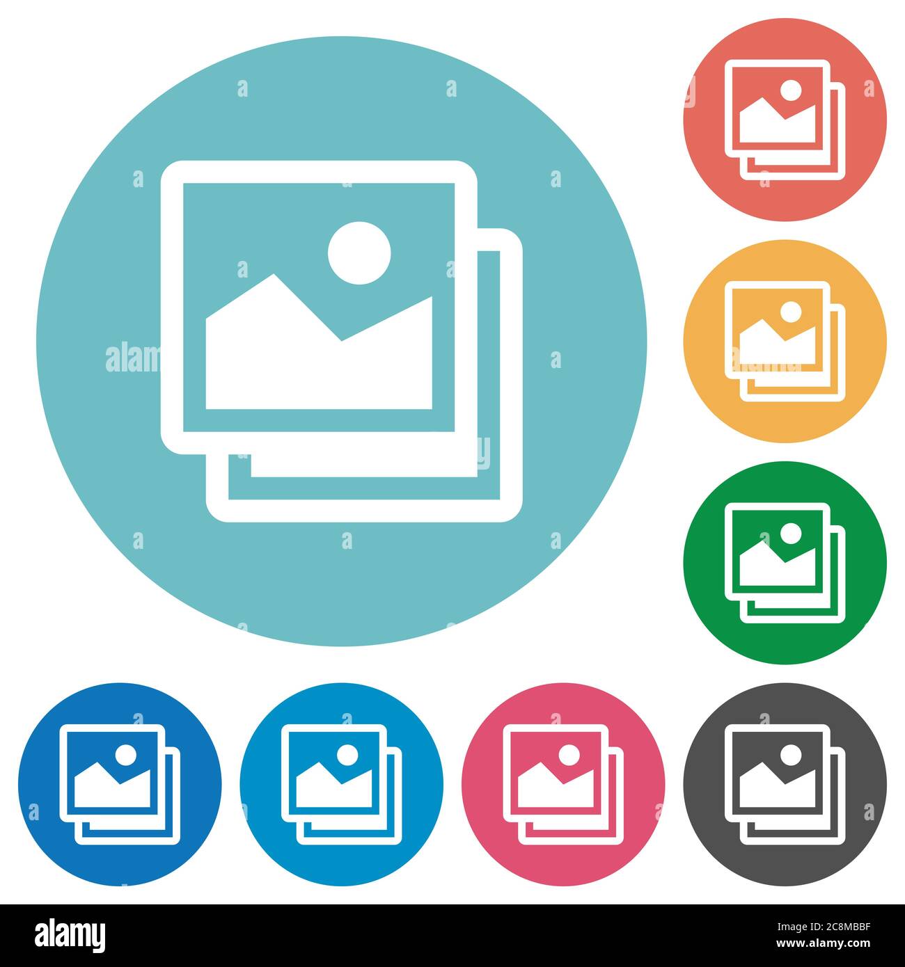 Flat images icon set on round color background. 8 color variations ...