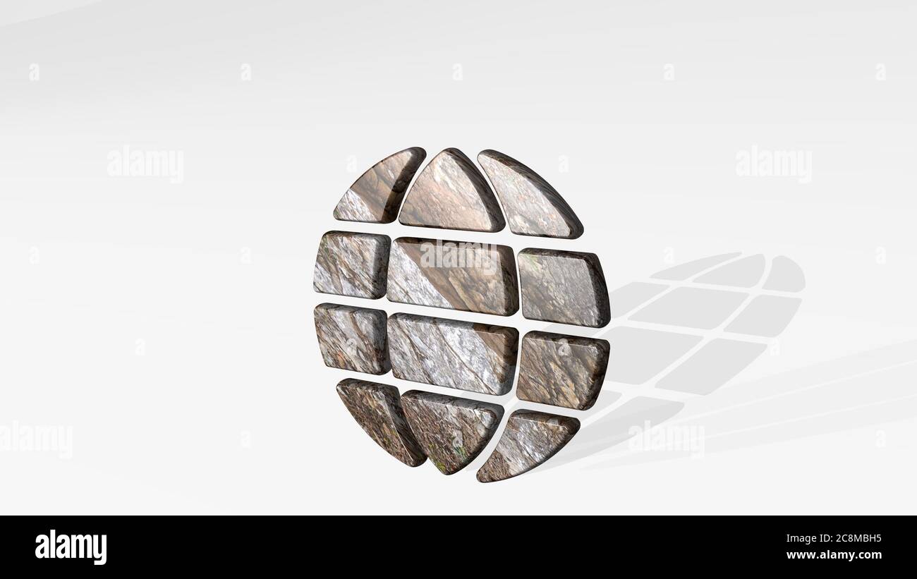 EARTH casting shadow with two lights. 3D illustration of metallic ...